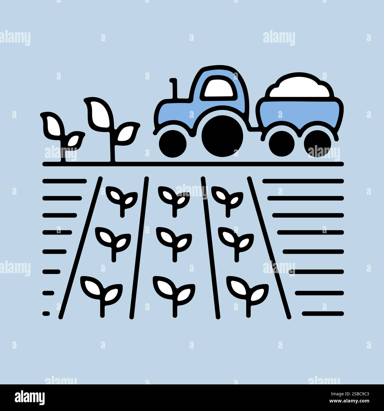 Tractor on field harvest seedling isolated icon. Agriculture sign ...