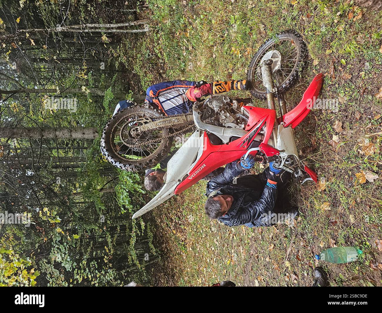 A group of bikers encounters a motorcycle breakdown deep in the forest ...