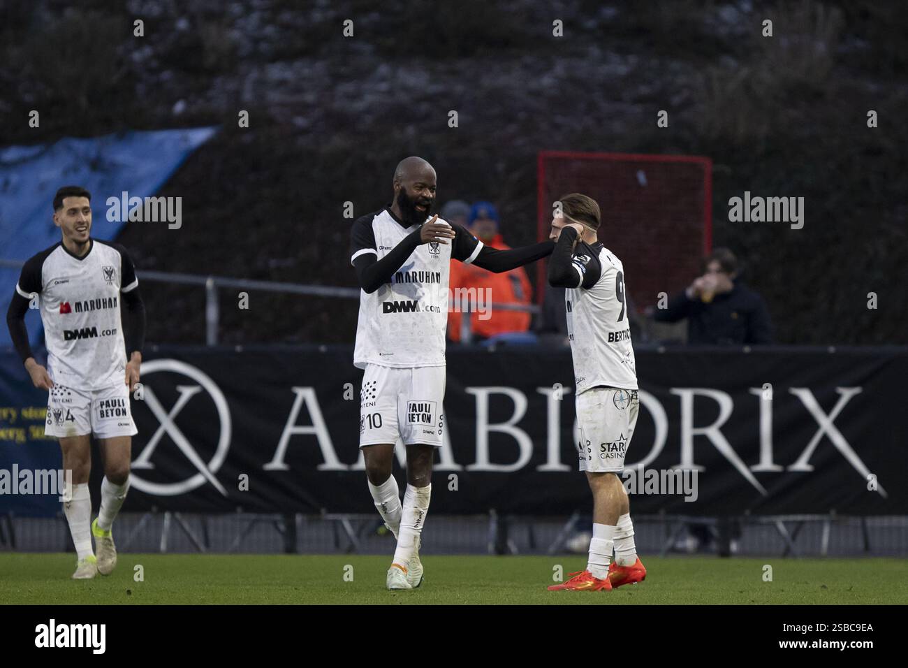 Brussels, Belgium. 02nd Feb, 2025. STVV's Didier Lamkel Ze and STVV's Adriano Bertaccini ...