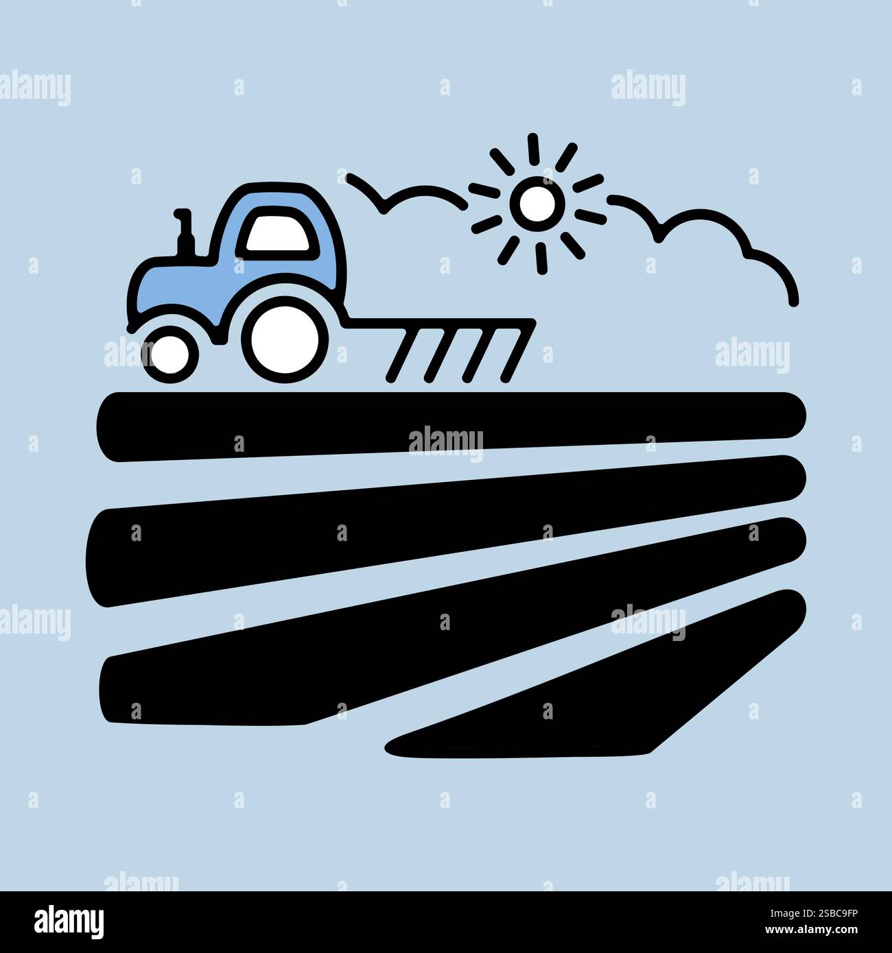 The tractor plows the field before sowing isolated icon. Spring or ...