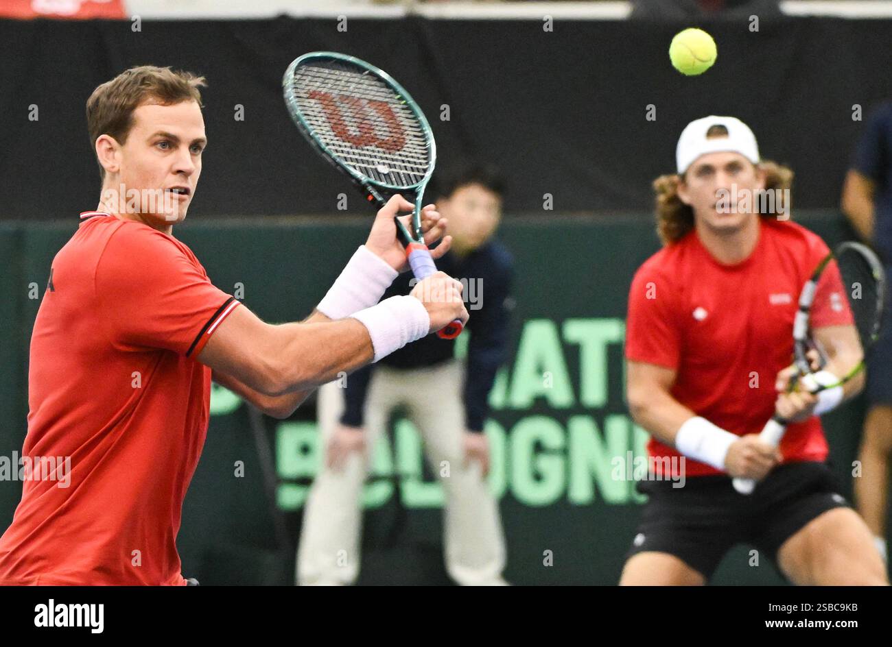 Montreal, Canada. 02nd Feb, 2025. Liam Draxl, right, and Vasek Pospisil ...