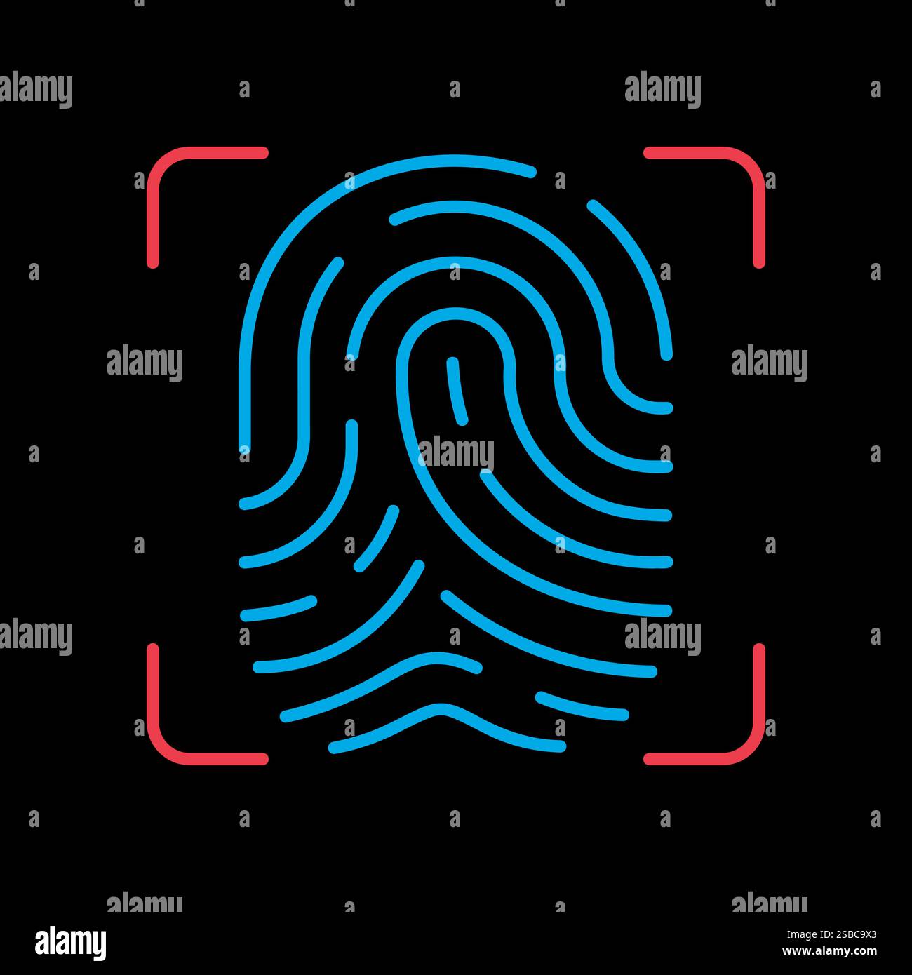 Finger scan vector on black background icon. Fingerprint scanning ...