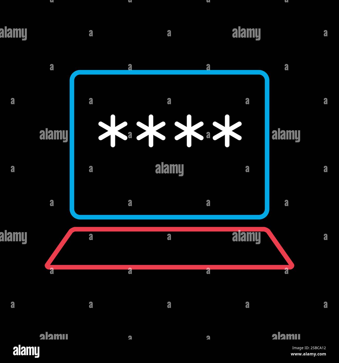 Laptop with password notification and lock vector on black background ...