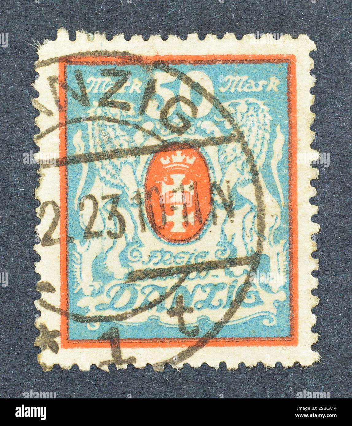 Postage stamp printed by Free City of Danzig, that shows The coat of ...