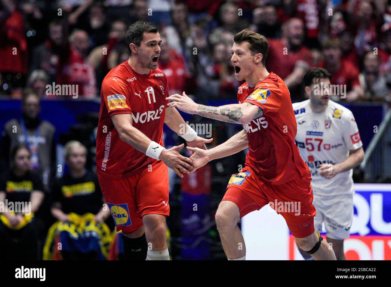 Fornebu 20250202. Denmark celebrates during the final of the World ...