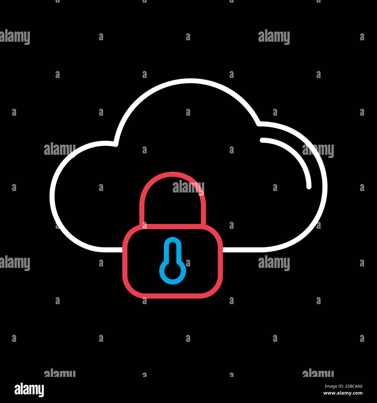 Cloud security vector on black background icon. Data cloud with lock ...