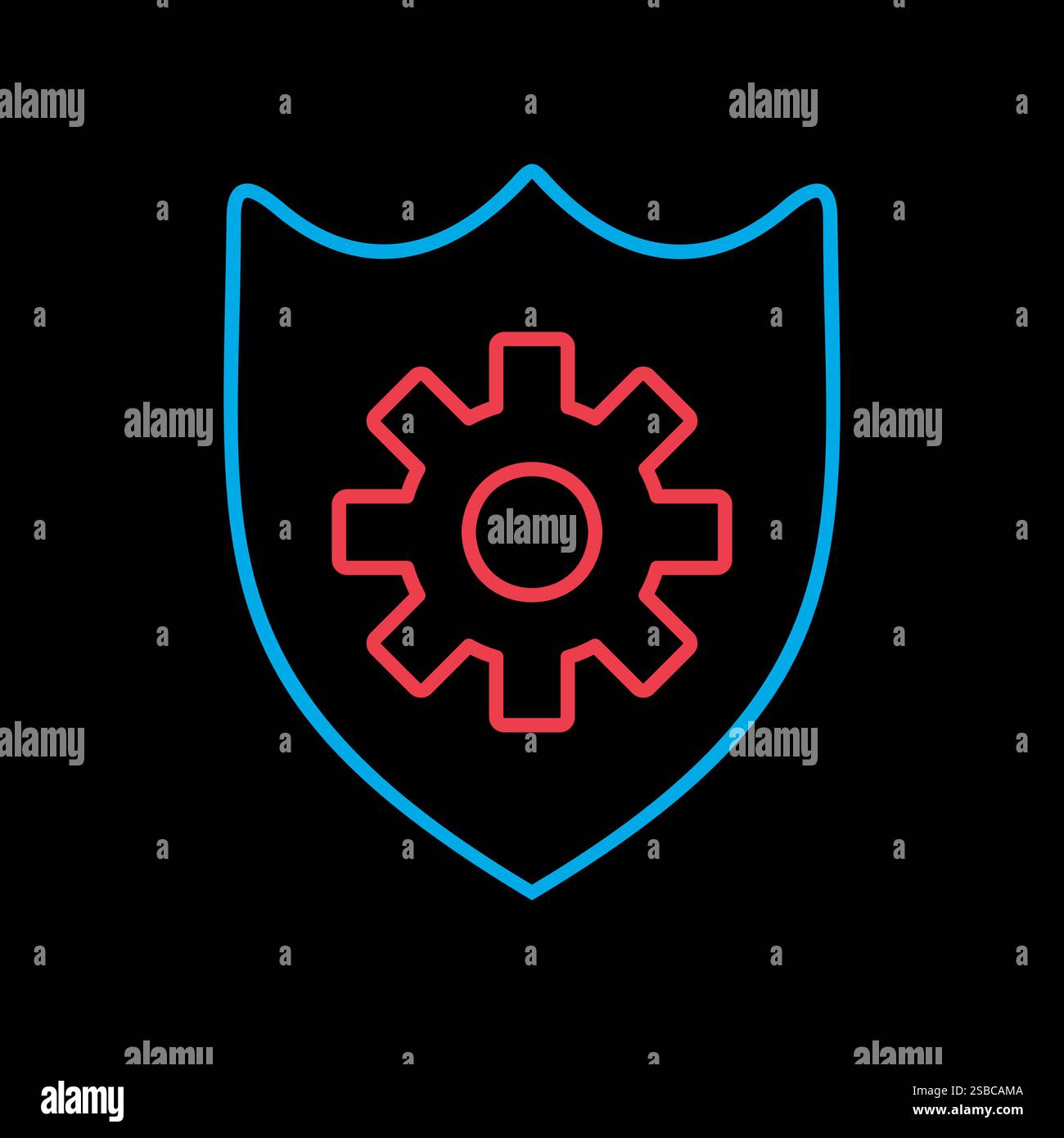 Shield with gear vector on black background icon. Shield protection ...
