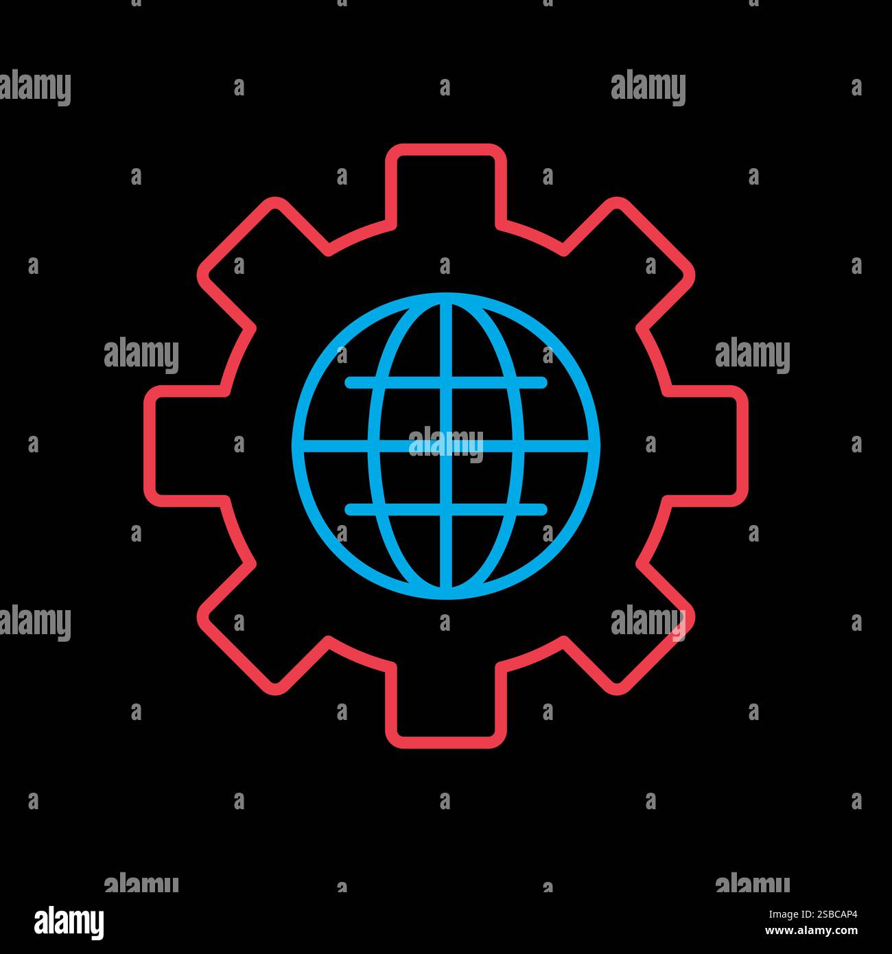 Globe with gears vector on black background icon. World mechanism ...