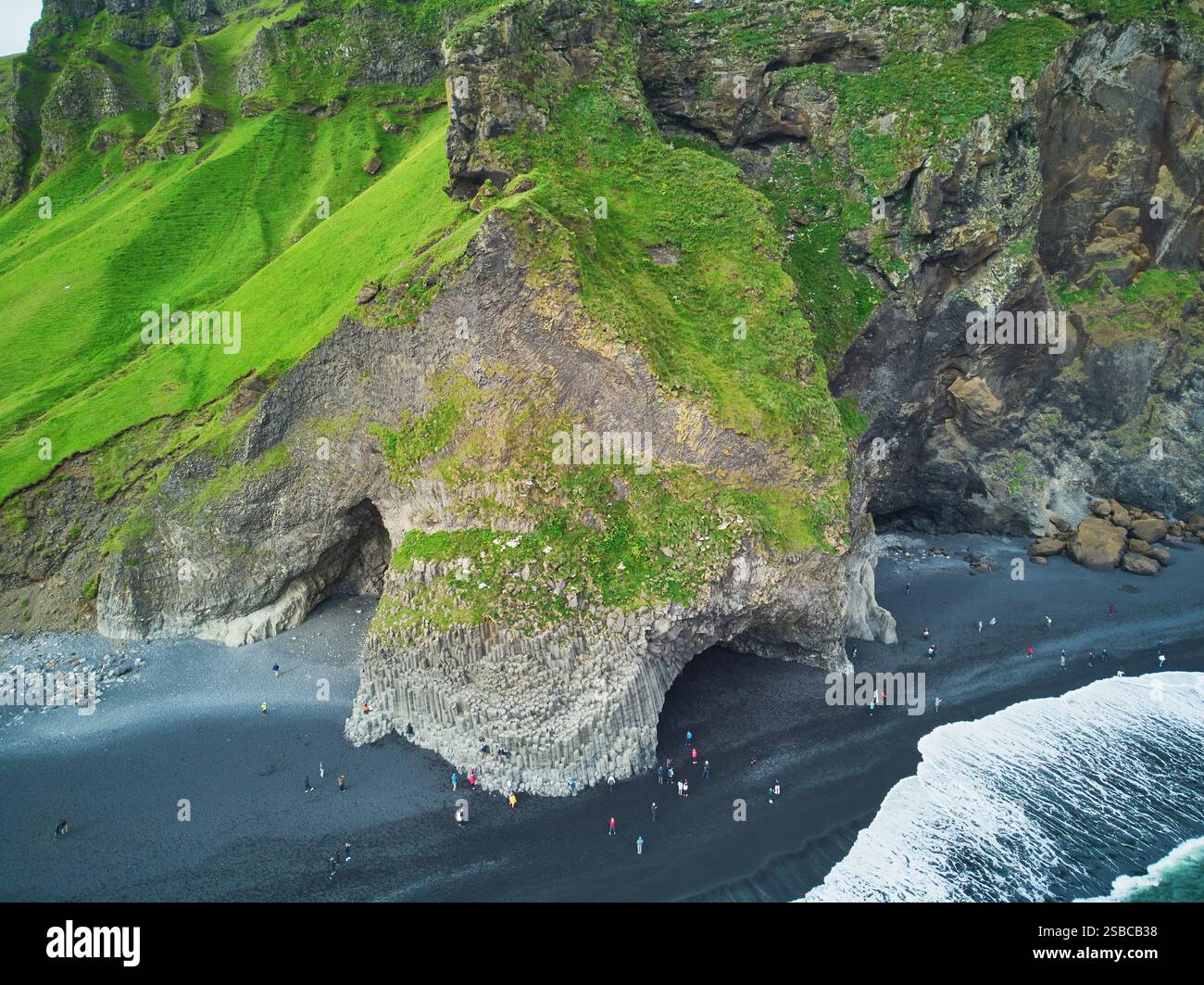 Aerial scenic view of Reynisfjara black sand beach near Vik in Southern ...