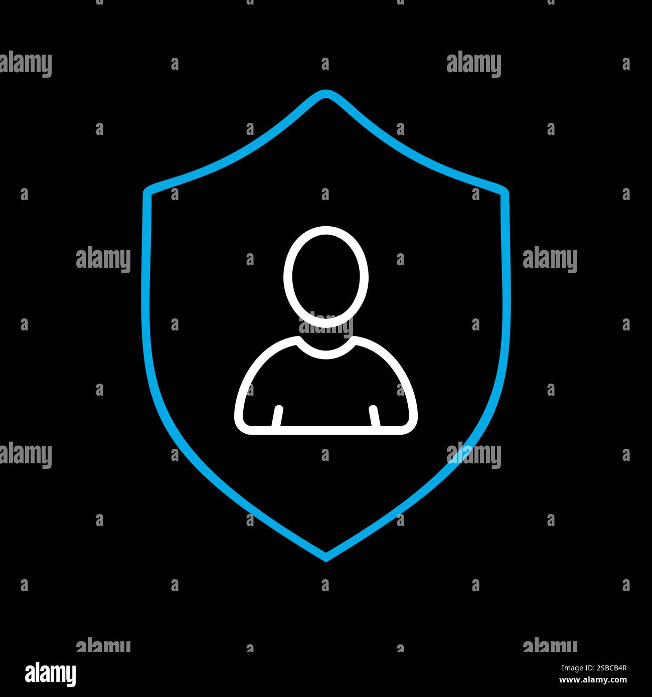 Privacy vector on black background icon. Shield with person silhouette ...