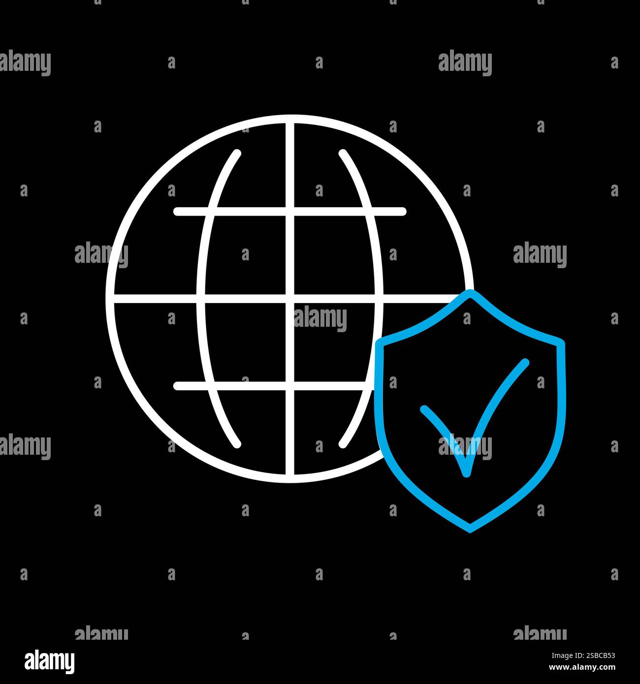 Global shield vector on black background icon. Security sign. Graph ...