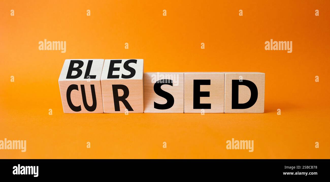Blessed vs Cursed word symbol. Turned wooden cubes with words Cursed ...