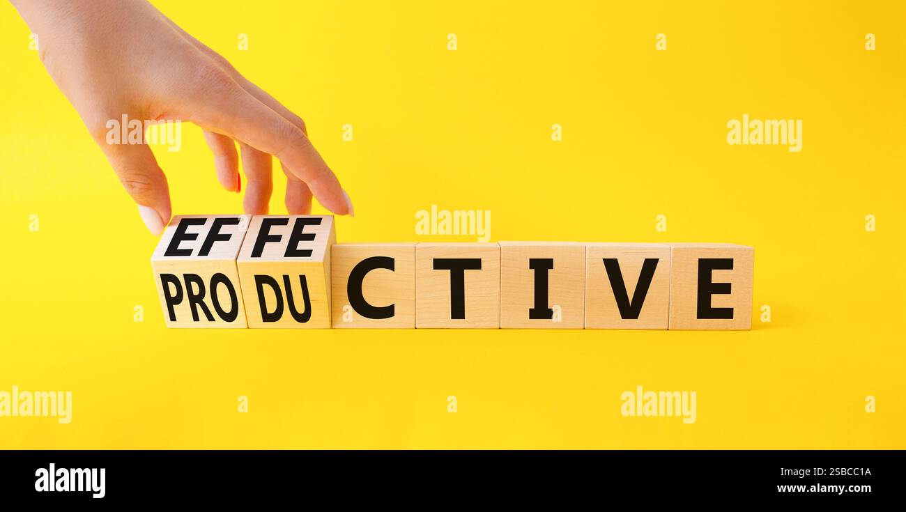 Effective and Productive symbol. Businessman Hand turns a cube and ...