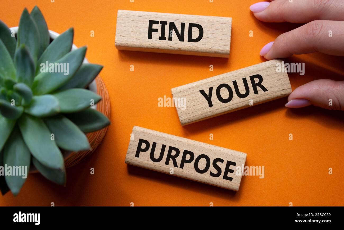 Find your Purpose symbol. Wooden blocks with words Find your Purpose ...