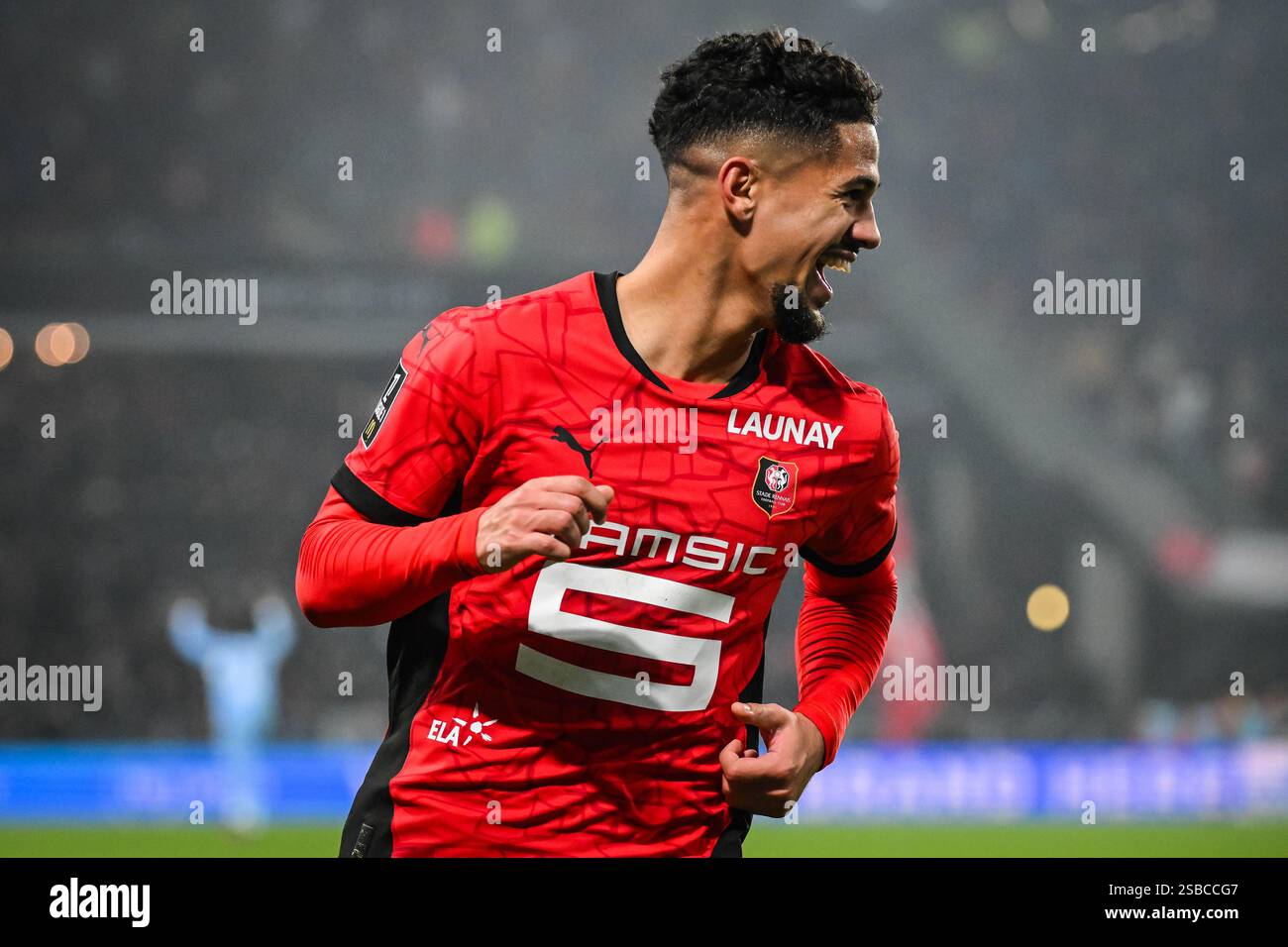 Rennes, France. 02nd Feb, 2025. Ludovic BLAS of Rennes celebrates his ...