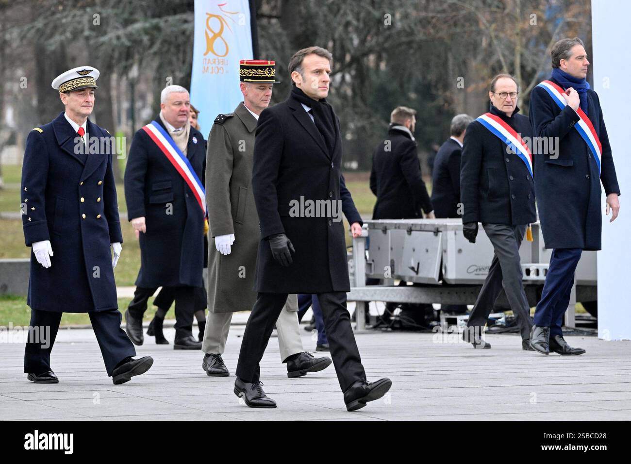 French President Emmanuel Macron presides over the ceremony marking the ...