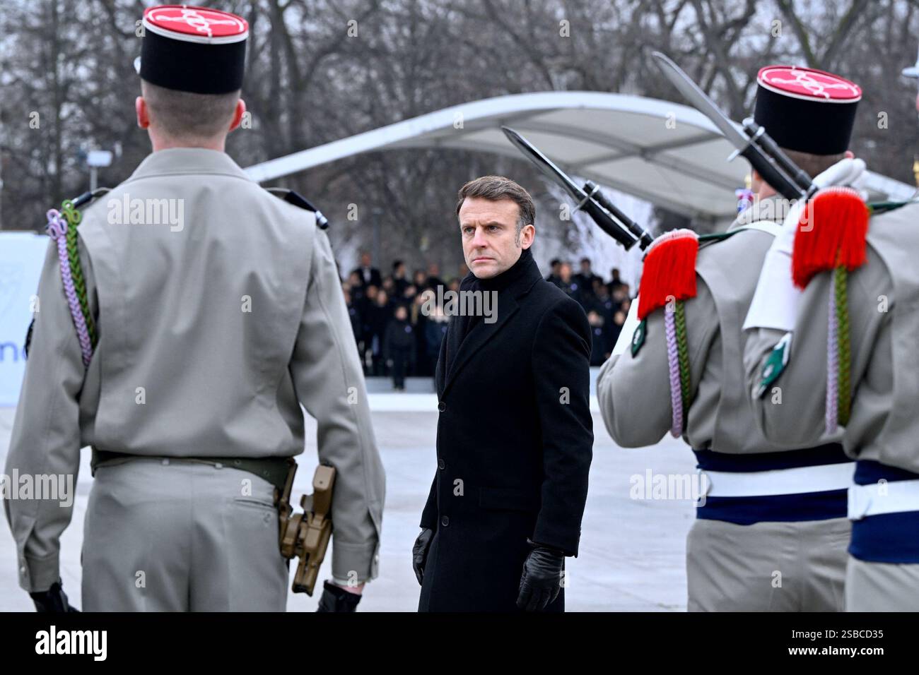 French President Emmanuel Macron presides over the ceremony marking the ...