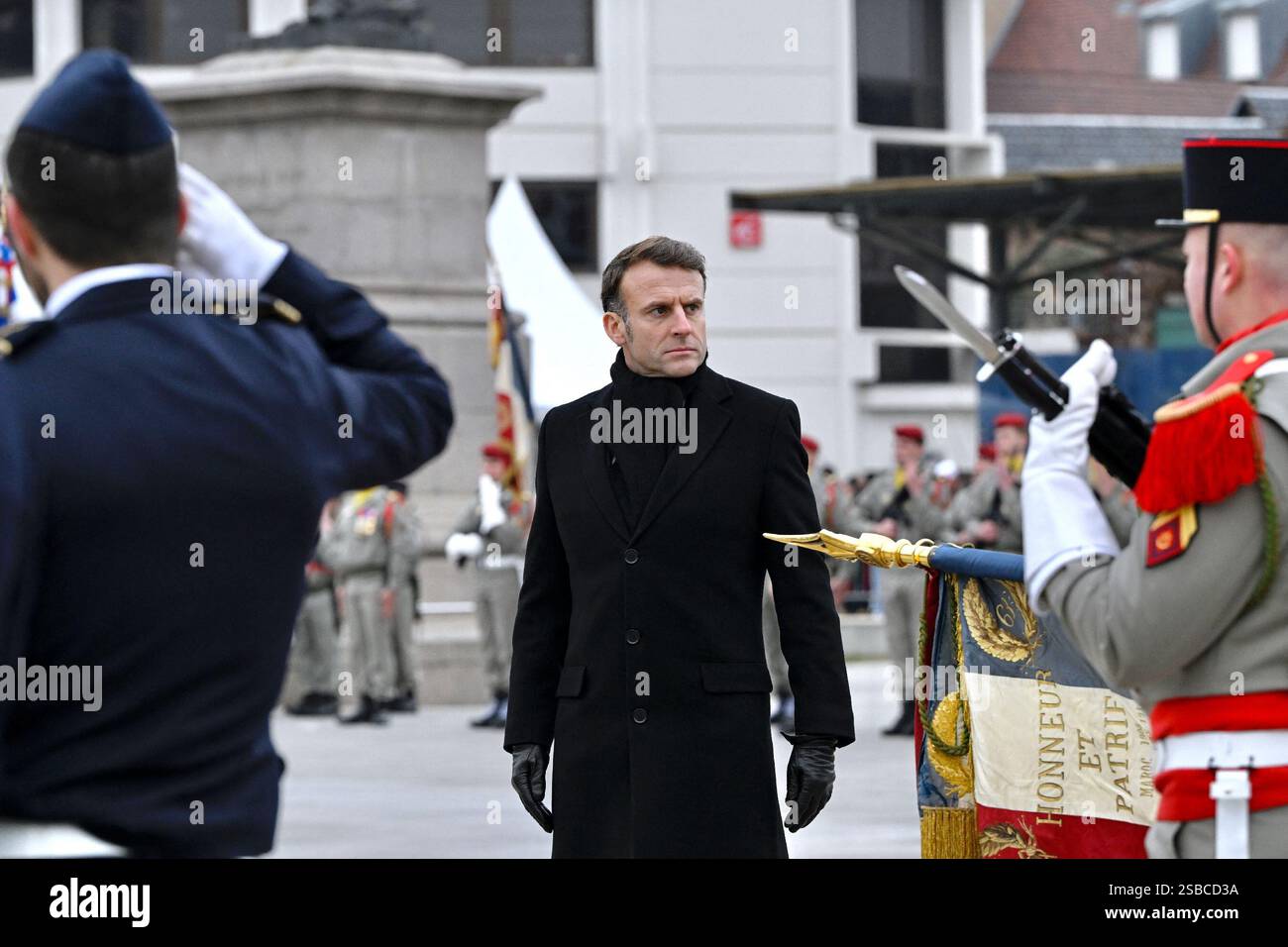 French President Emmanuel Macron presides over the ceremony marking the ...
