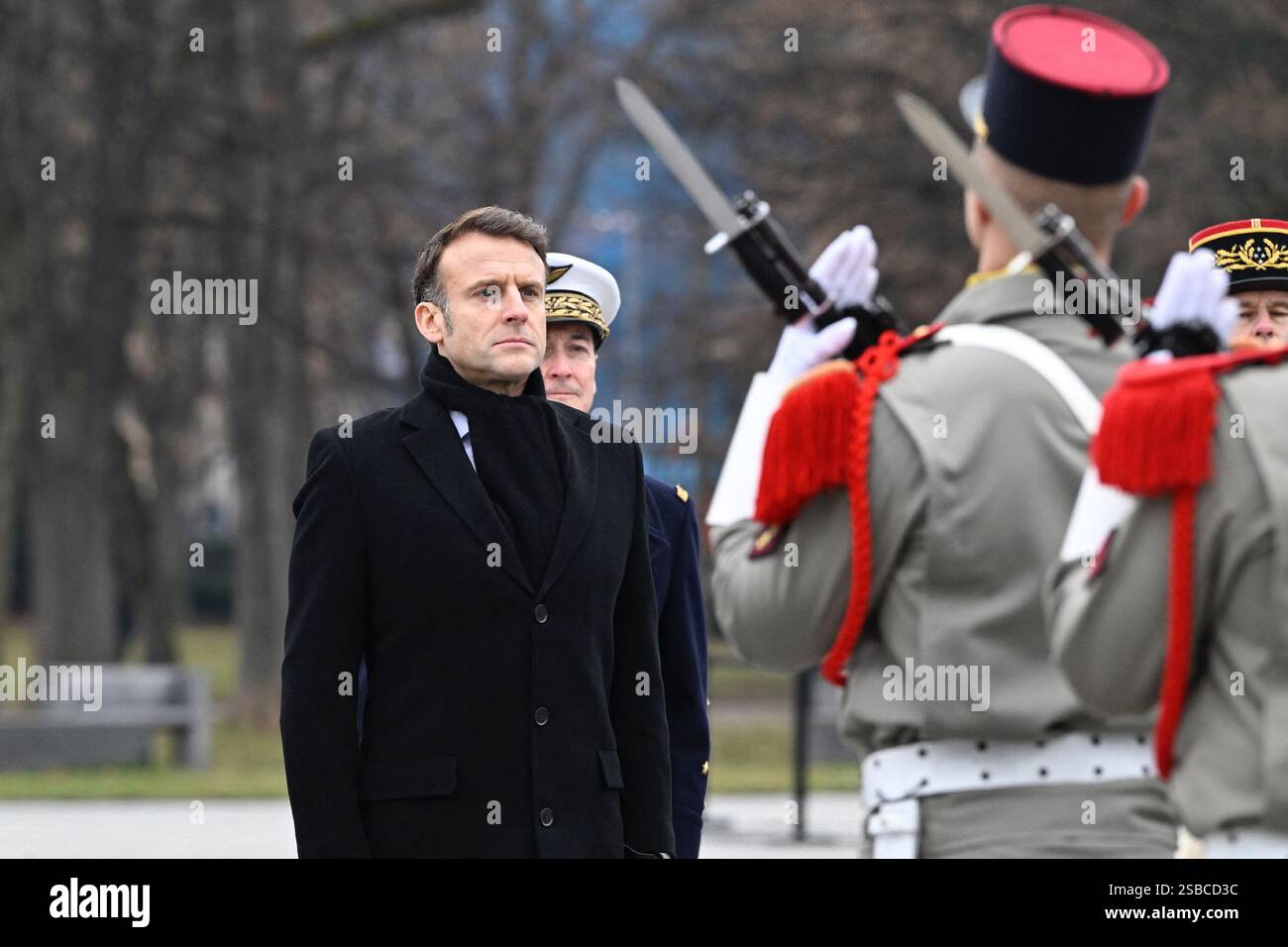 French President Emmanuel Macron presides over the ceremony marking the ...