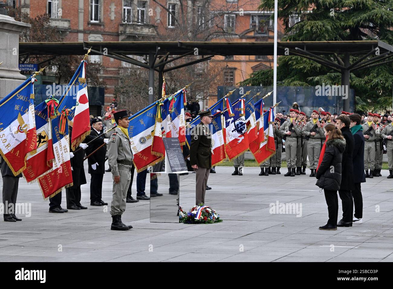 French President Emmanuel Macron presides over the ceremony marking the ...