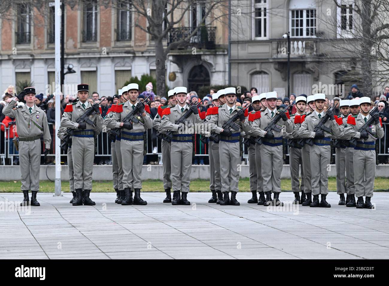 French President Emmanuel Macron presides over the ceremony marking the ...