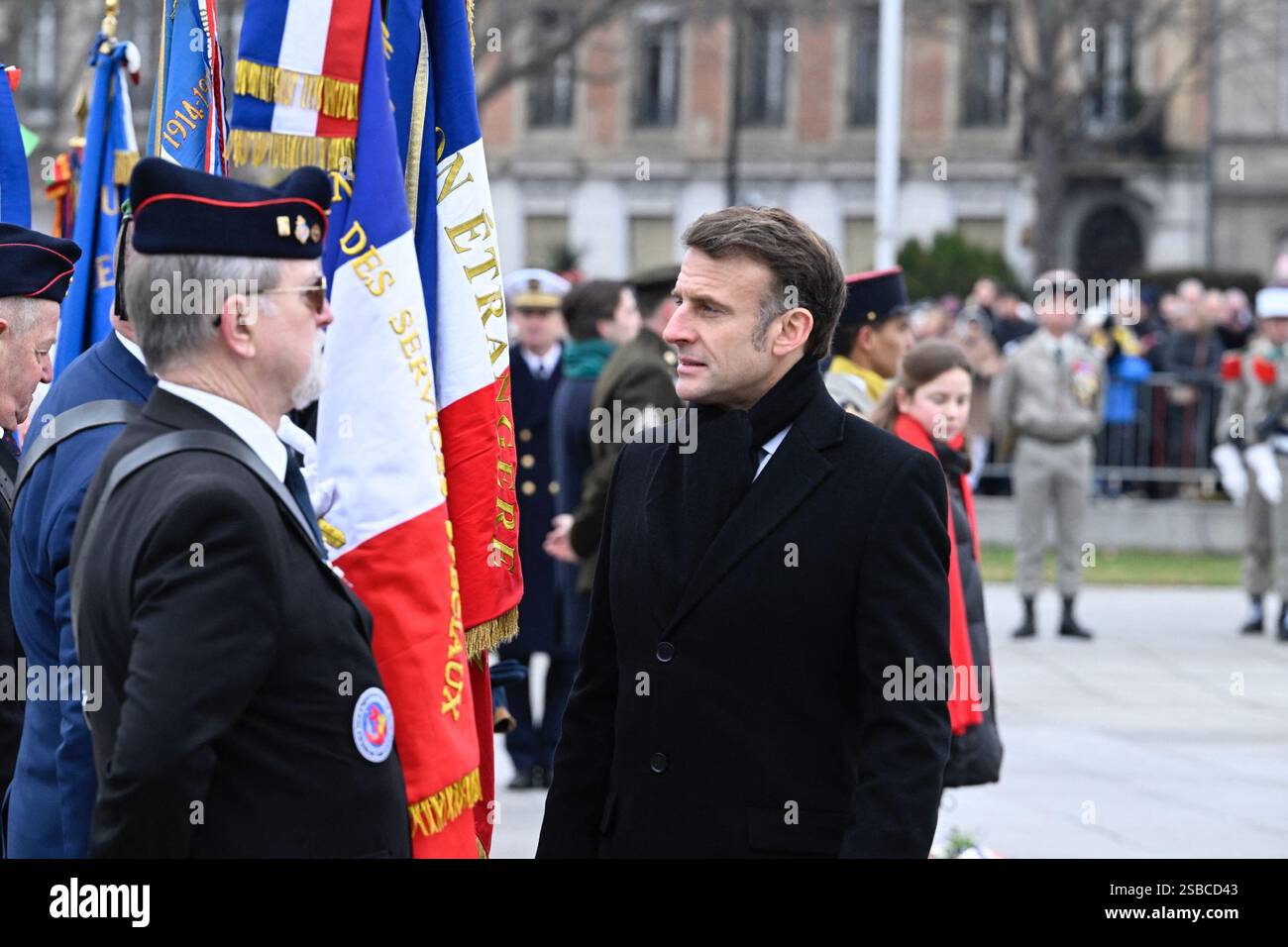 French President Emmanuel Macron presides over the ceremony marking the ...