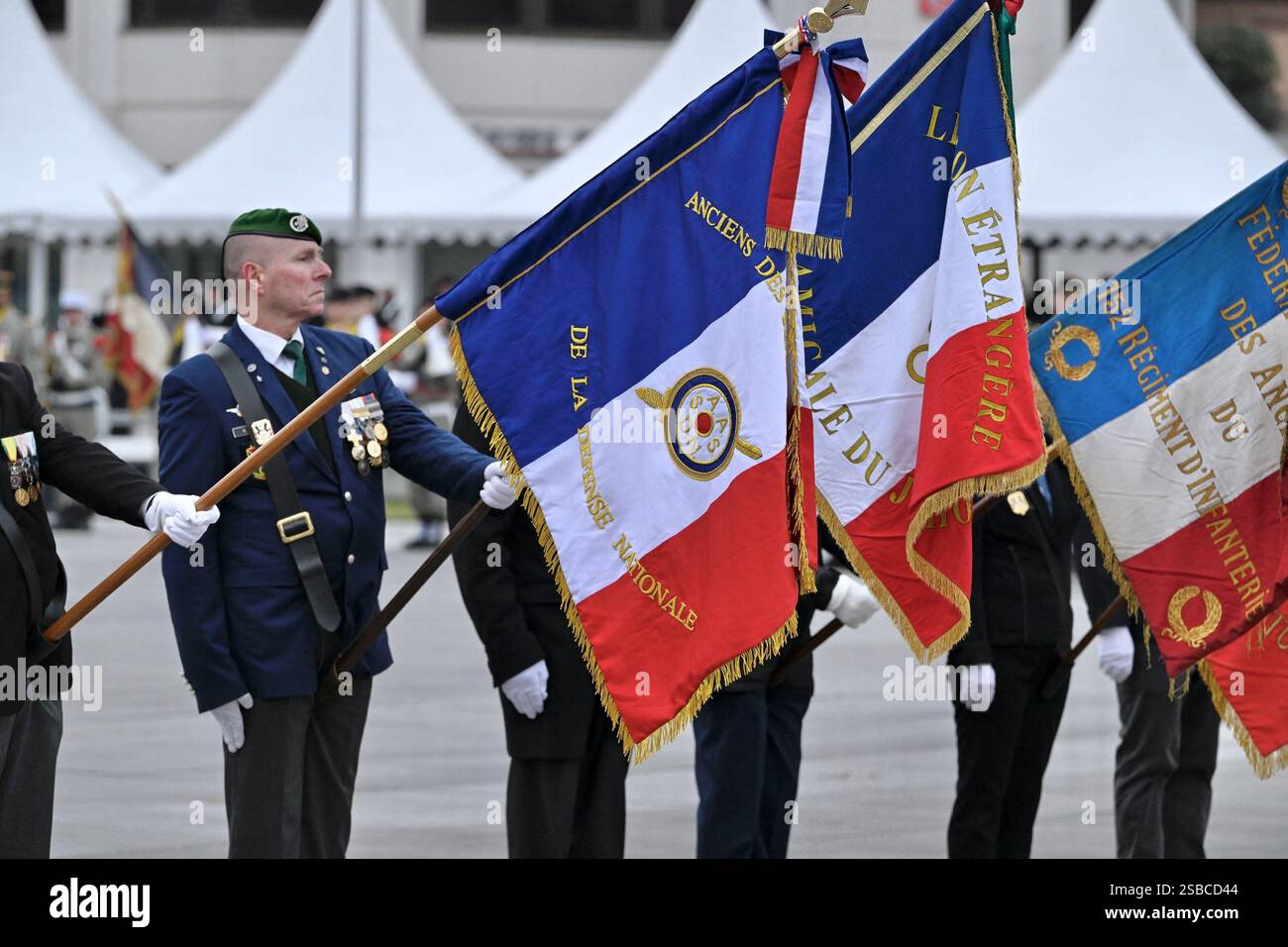 French President Emmanuel Macron presides over the ceremony marking the ...