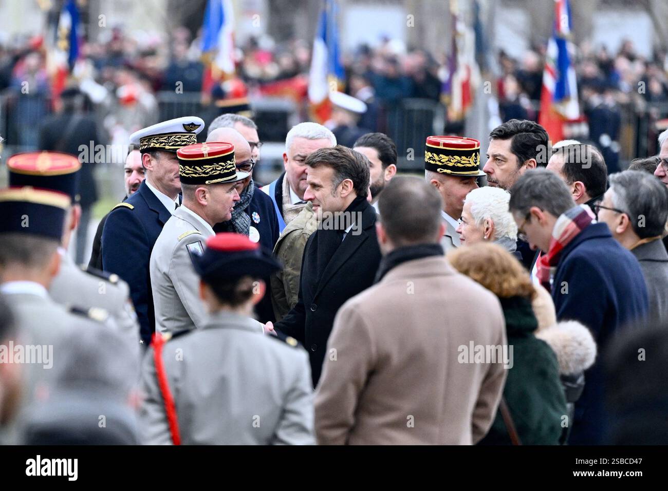 French President Emmanuel Macron presides over the ceremony marking the ...