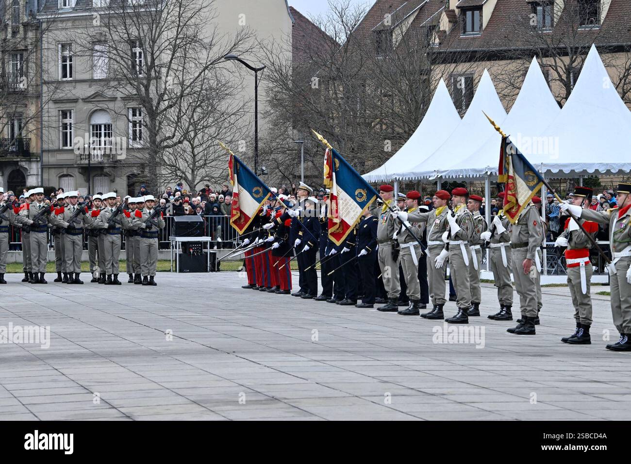 French President Emmanuel Macron presides over the ceremony marking the ...