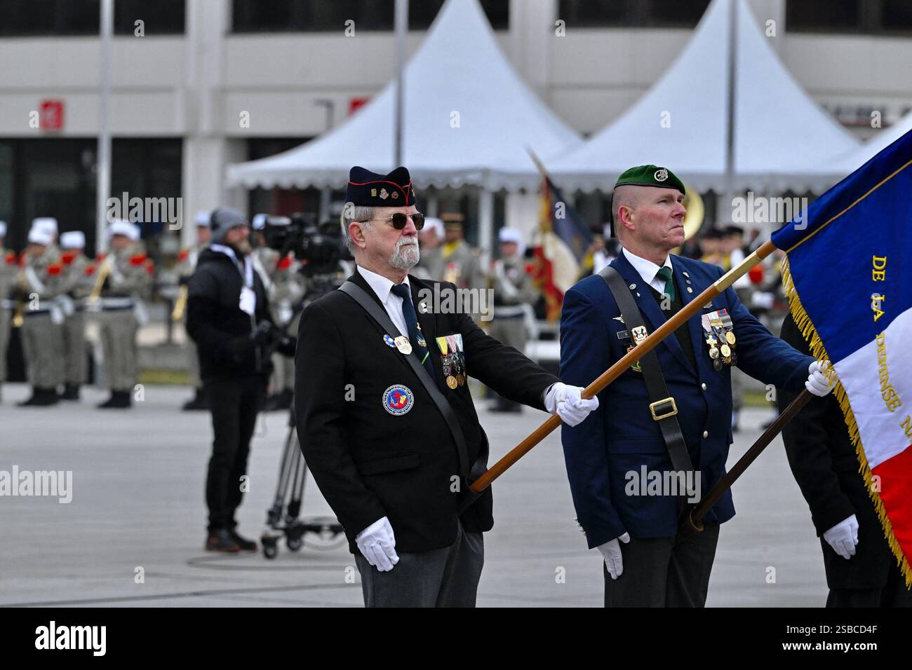 French President Emmanuel Macron presides over the ceremony marking the ...