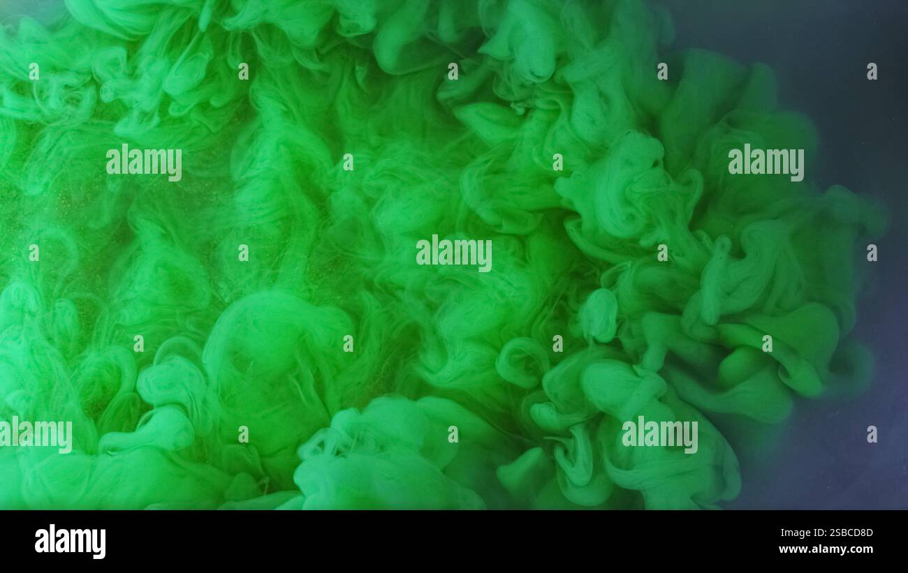 Paint liquid. Ink water. Defocused green color haze mist texture vapor ...