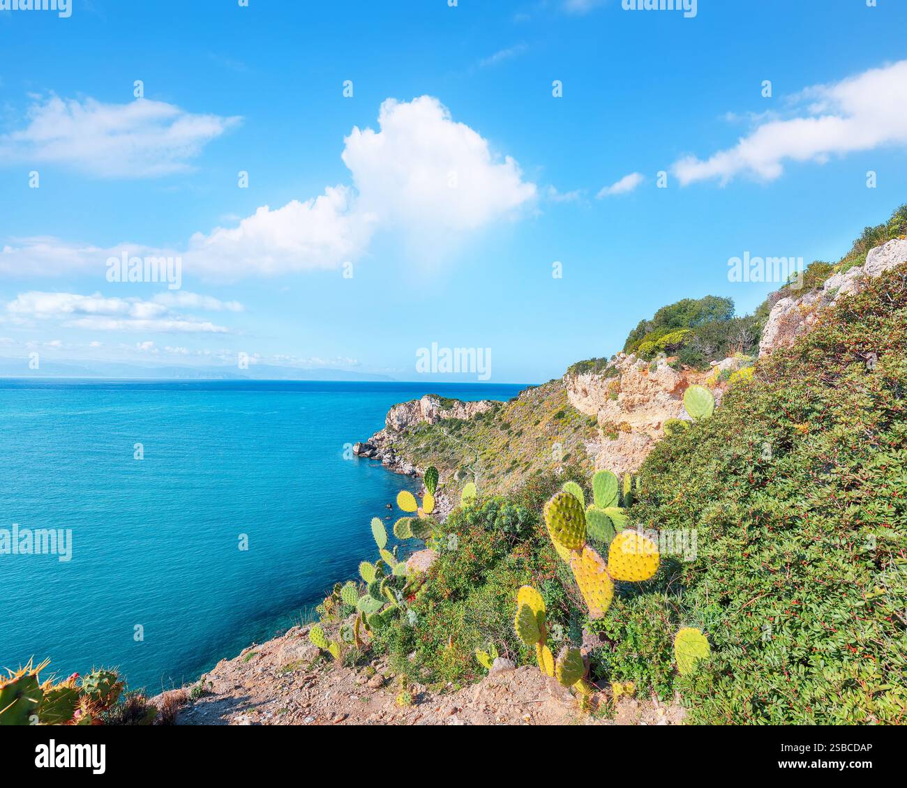 Picturesque spring view on the the cape Milazzo panorama of nature ...