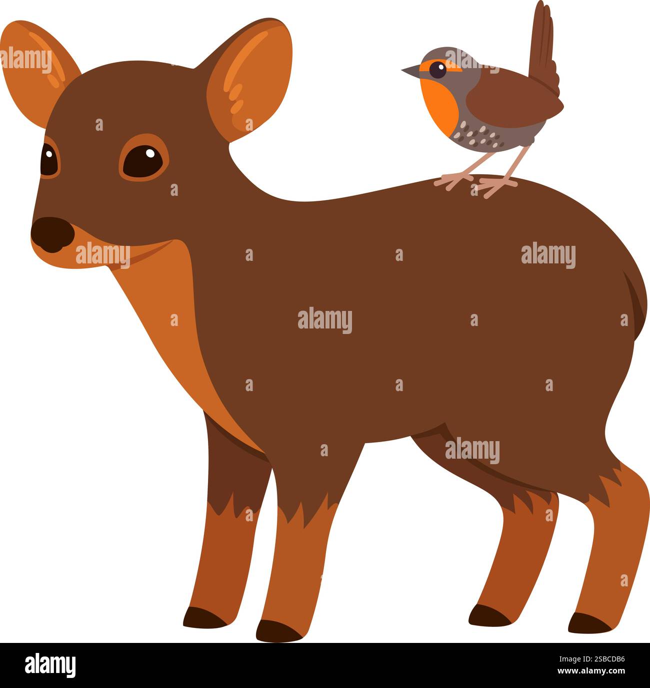 Pudu deer and Chucao bird, wildlife symbols of Chile. Simple flat ...