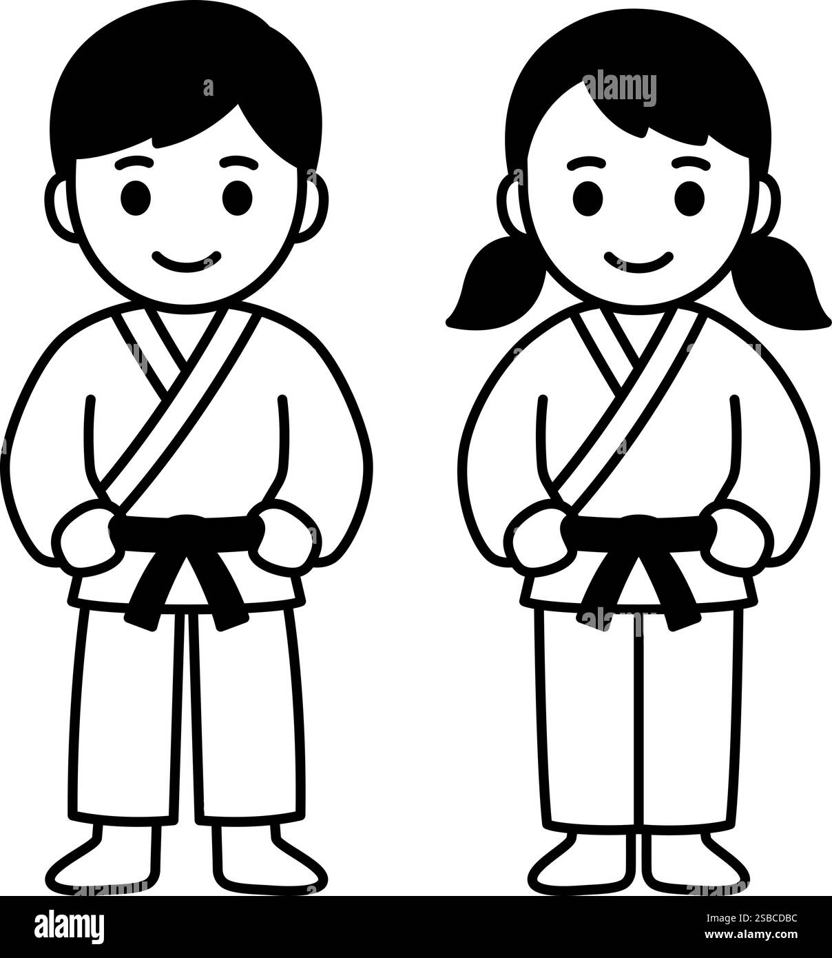 Cute cartoon kids in martial arts uniform (gi). Boy and girl karate ...
