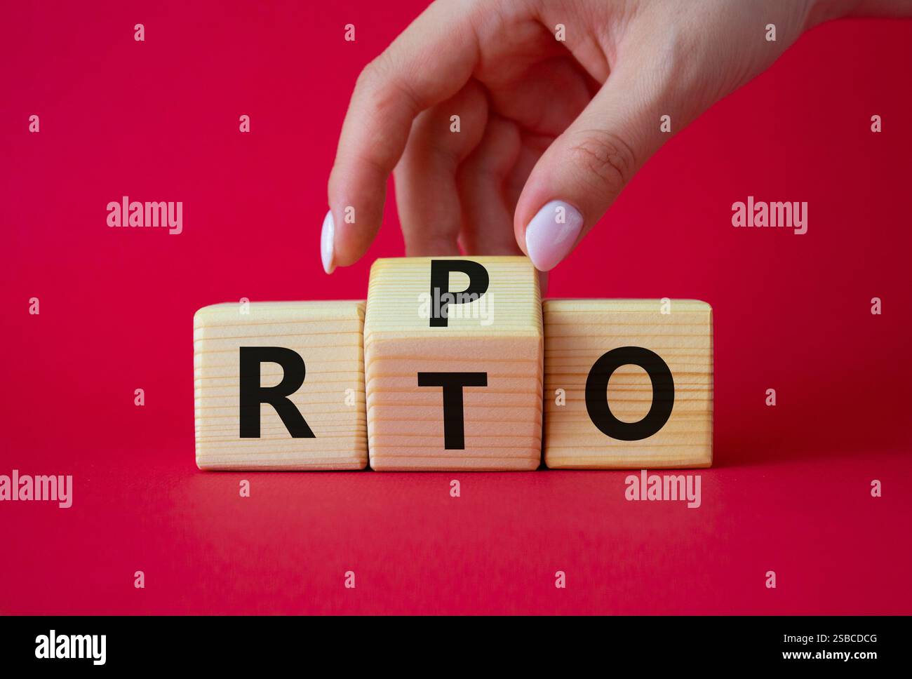 RPO vs RTO symbol. Businessman hand turns wooden cubes and changes the ...