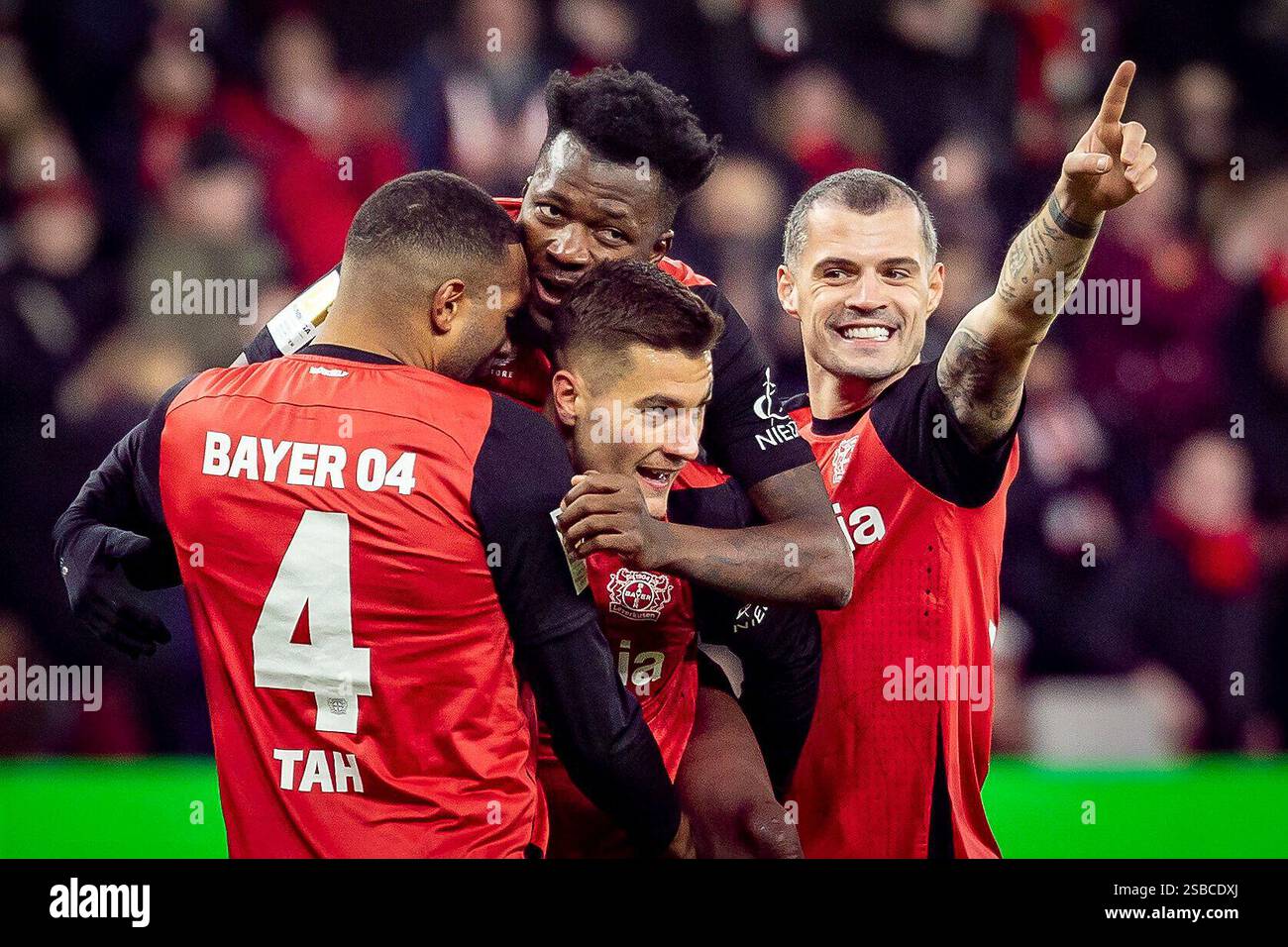 Leverkusen, Deutschland. 02nd Feb, 2025. Torjubel nach dem 3:0 durch Patrick Schick (Bayer 04 ...