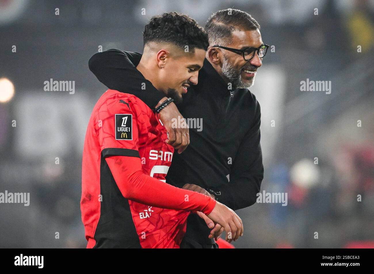 Ludovic BLAS of Rennes celebrate the victory with Habib BEYE of Rennes ...