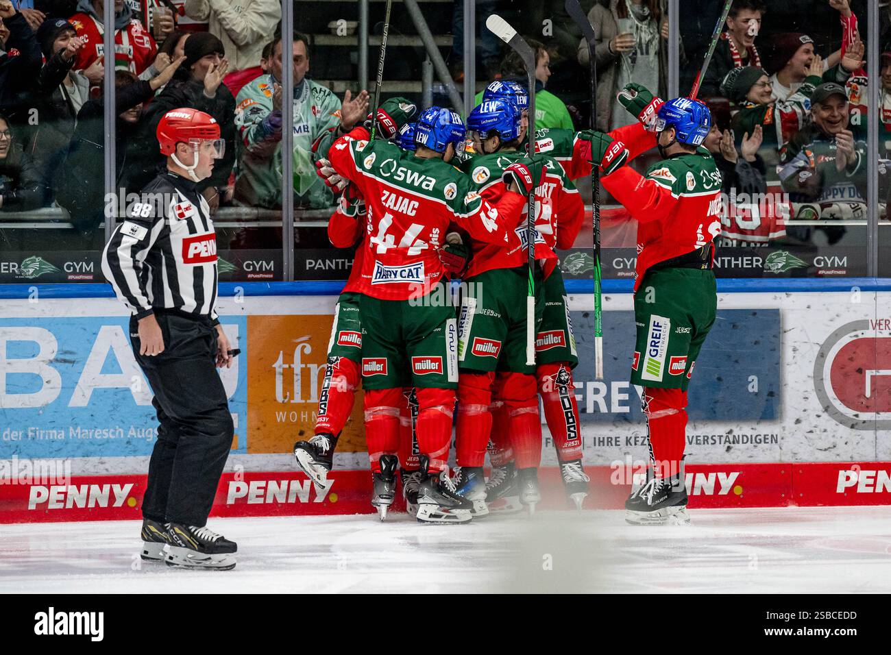 Die Augsburger bejubeln mit Alexander Oblinger (Augsburger Panther, #50 ...