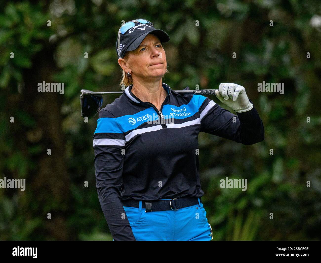 Orlando, FL, USA. 2nd Feb, 2025. Annika Sorenstam watches het ball from ...