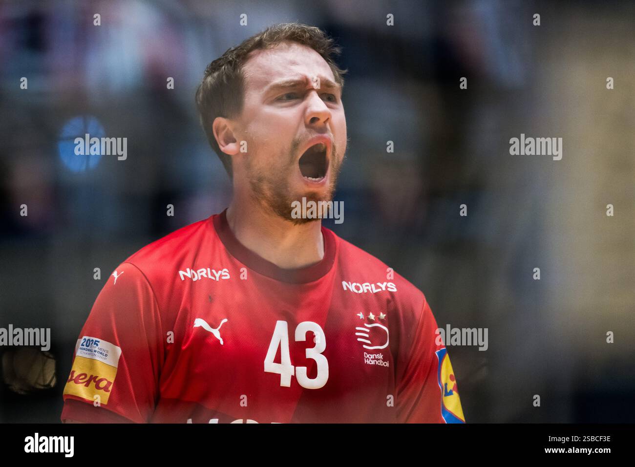Simon Bogetoft Pytlick of, Denmark. , . celebrates during the 2025 IHF ...
