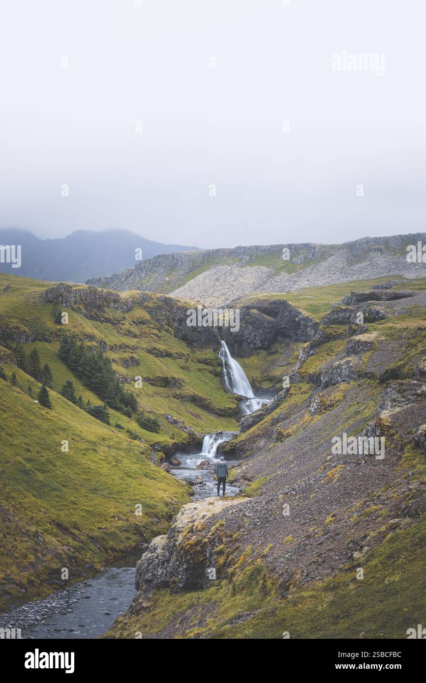 Mesmerizing waterfall cascades down moss-covered rocks on the ...