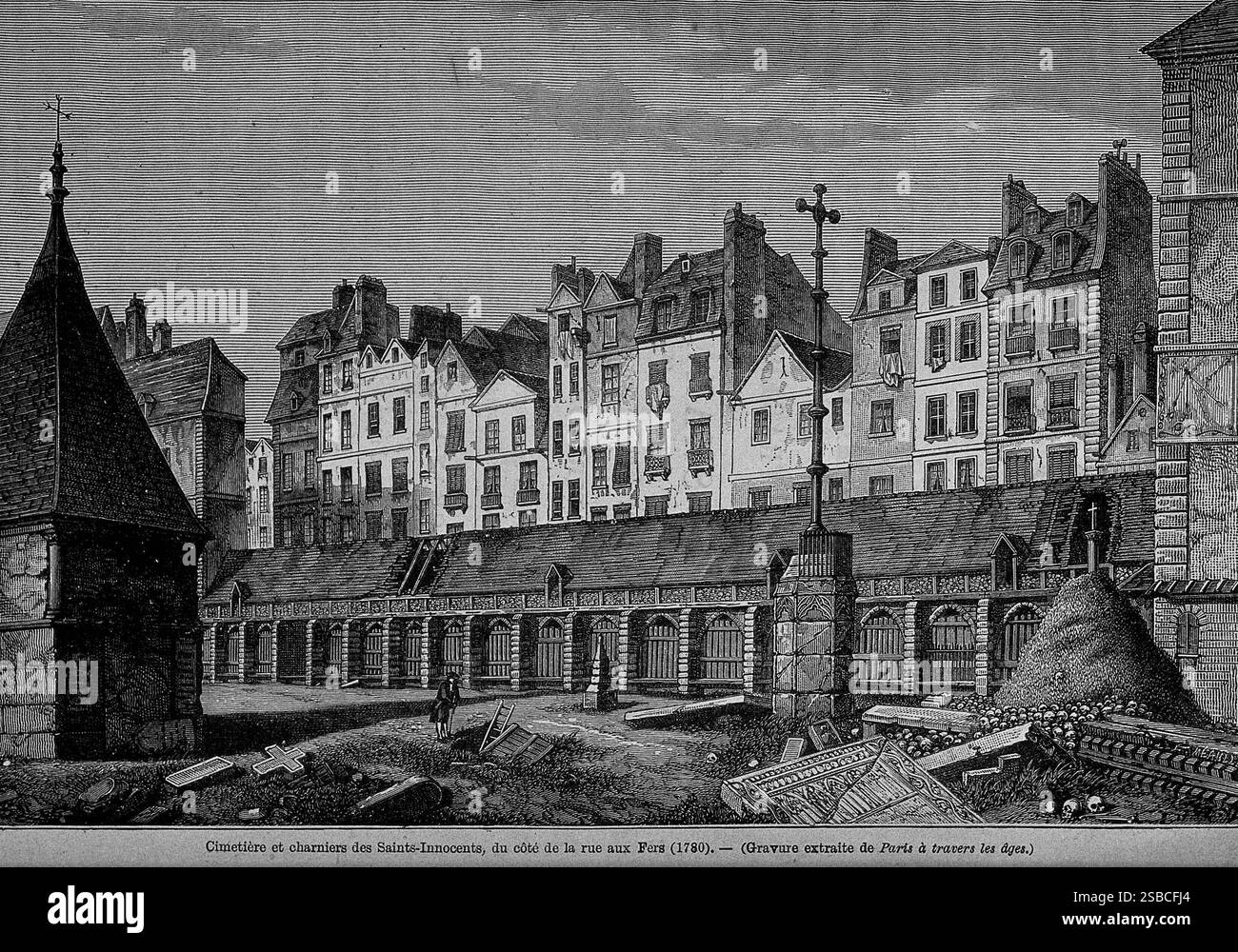 Cemetery of the Innocents in Paris. Wood engraving by F.L. Méaulle ...