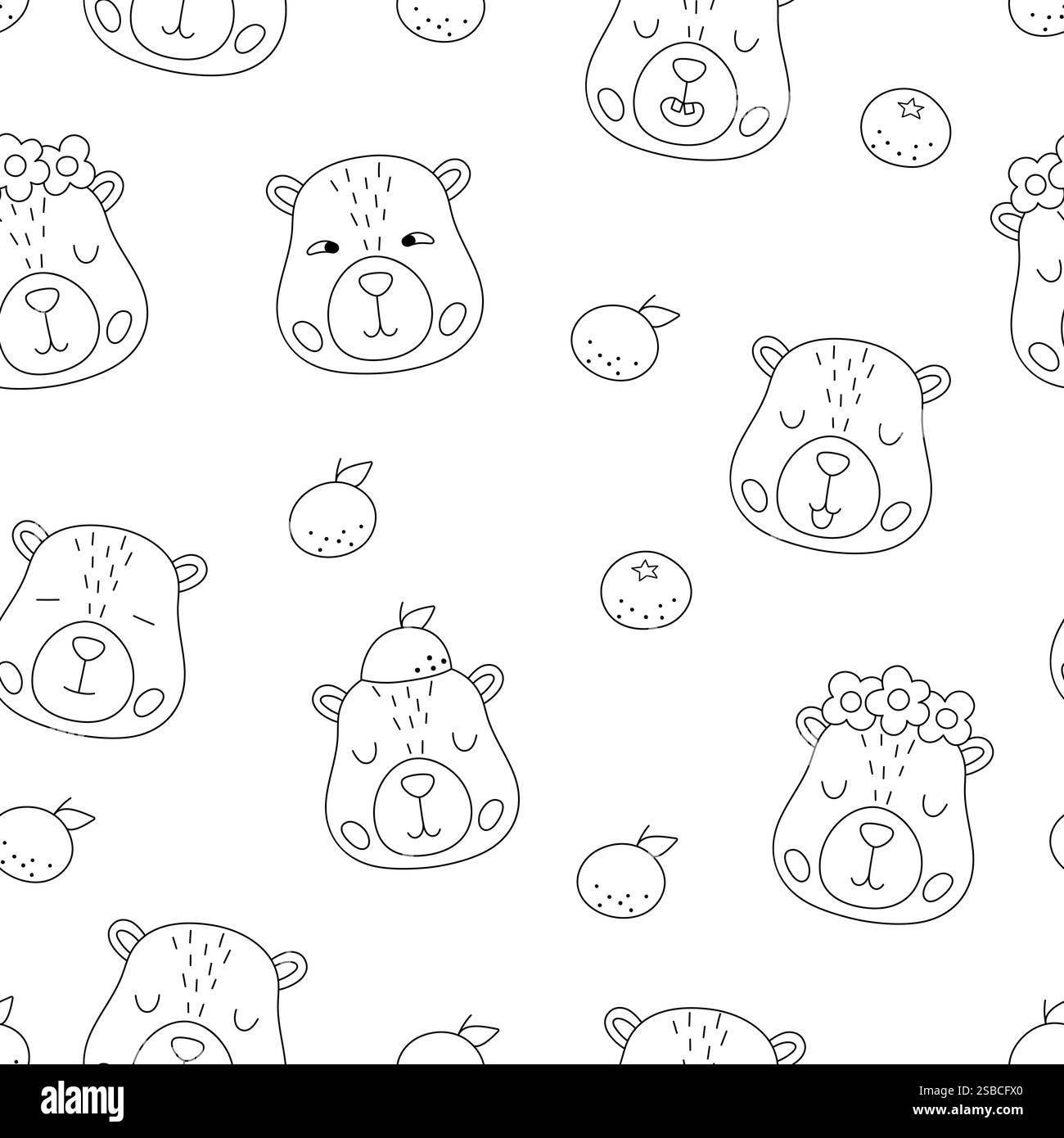 Vector black and white capybara seamless pattern. Cute repeat ...