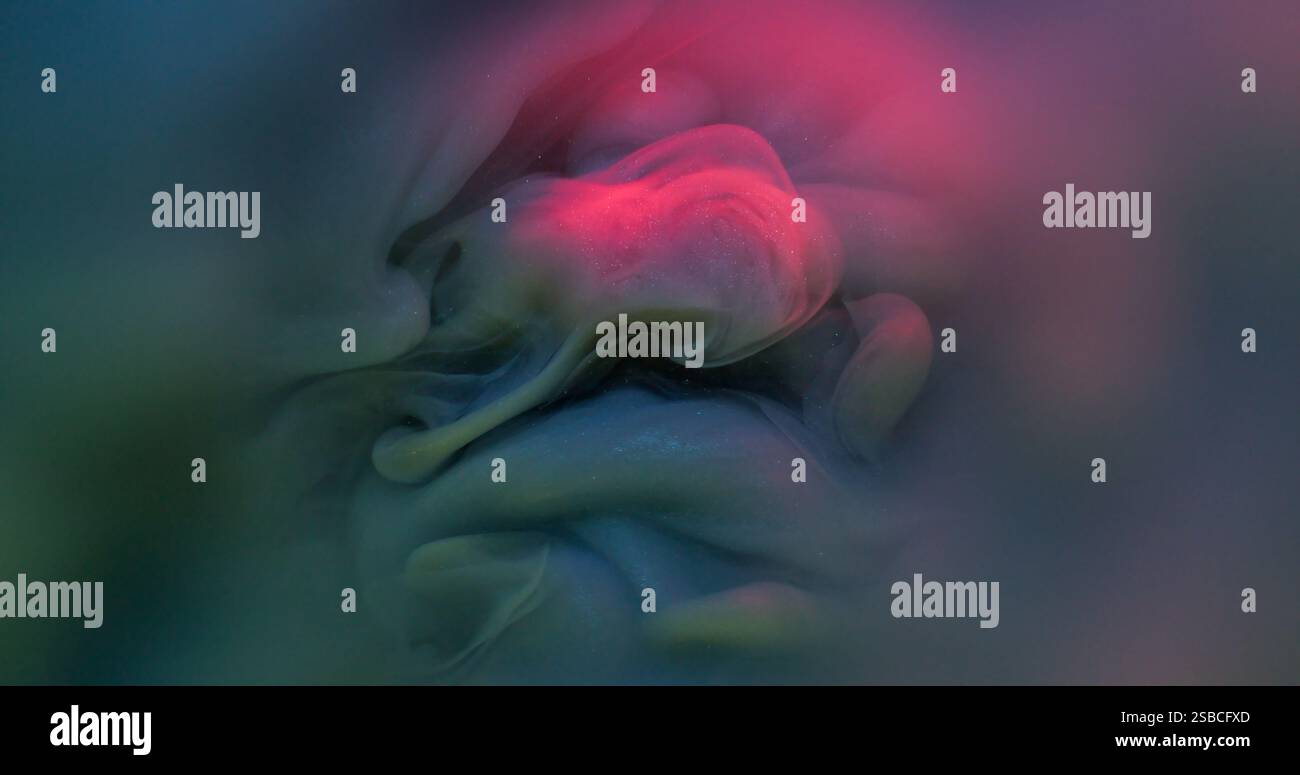 Neon cloud. Glowing smoke. Pink blue gray color ink vapor explosion in ...