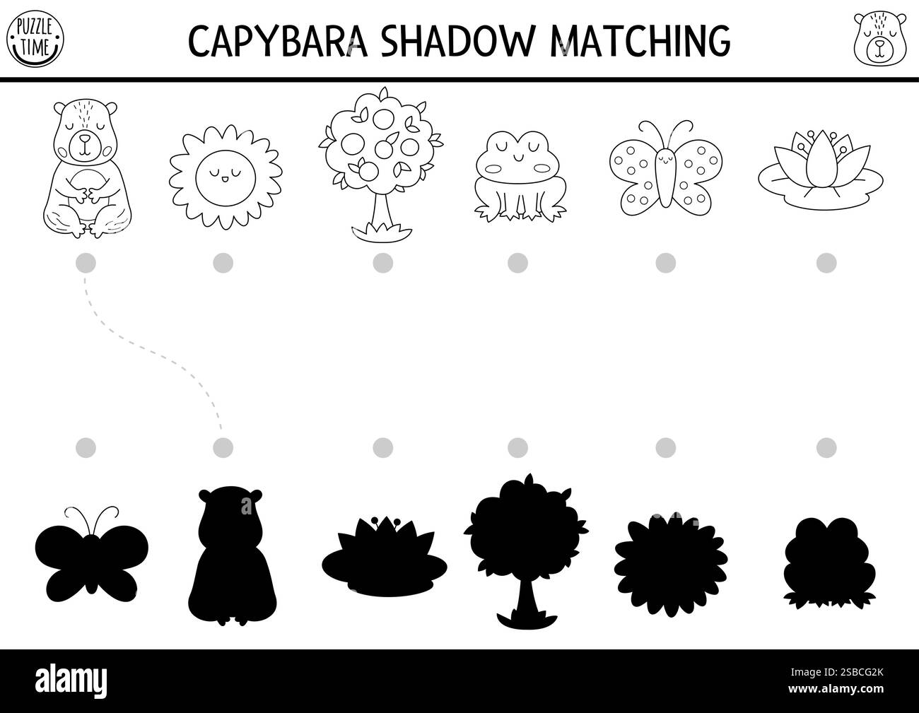 Capibara black and white shadow matching activity. Capybara symbols ...