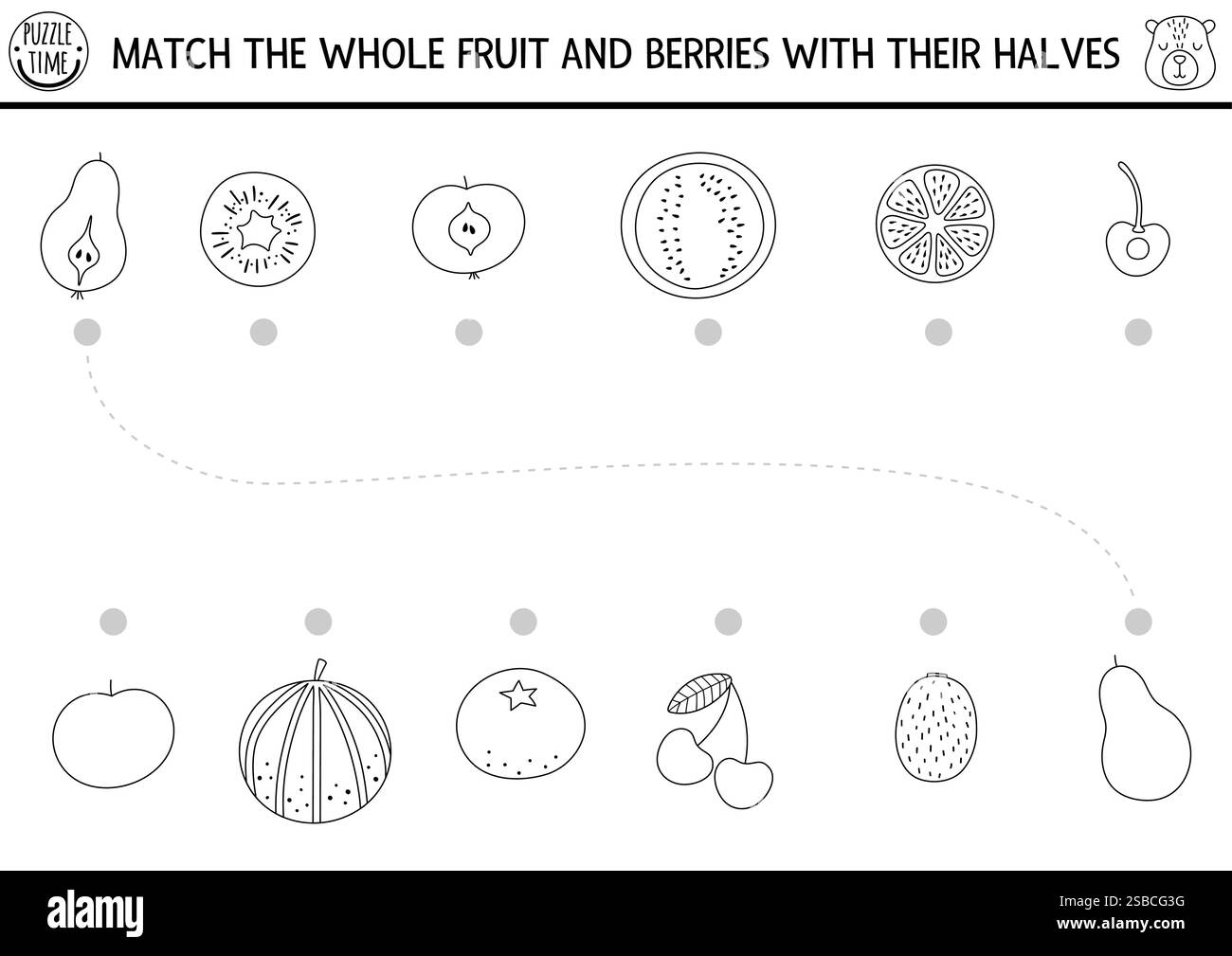 Capybara black and white matching activity with whole fruit, berry ...