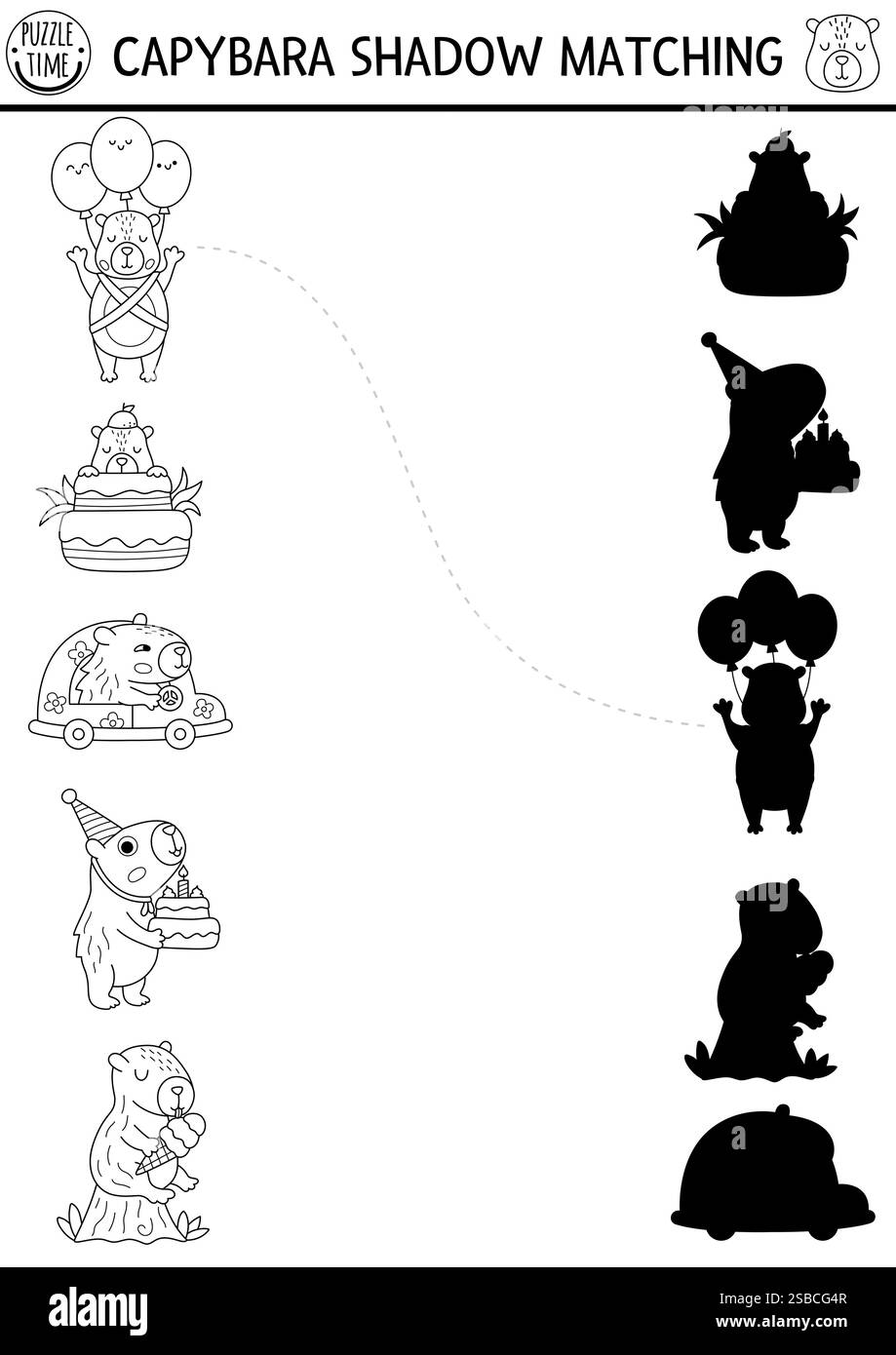 Capibara black and white shadow matching activity. Capybara shape ...