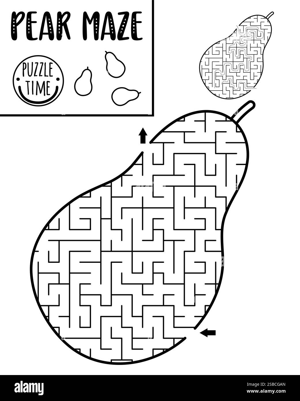 Fruit black and white geometrical maze for kids. Preschool printable ...