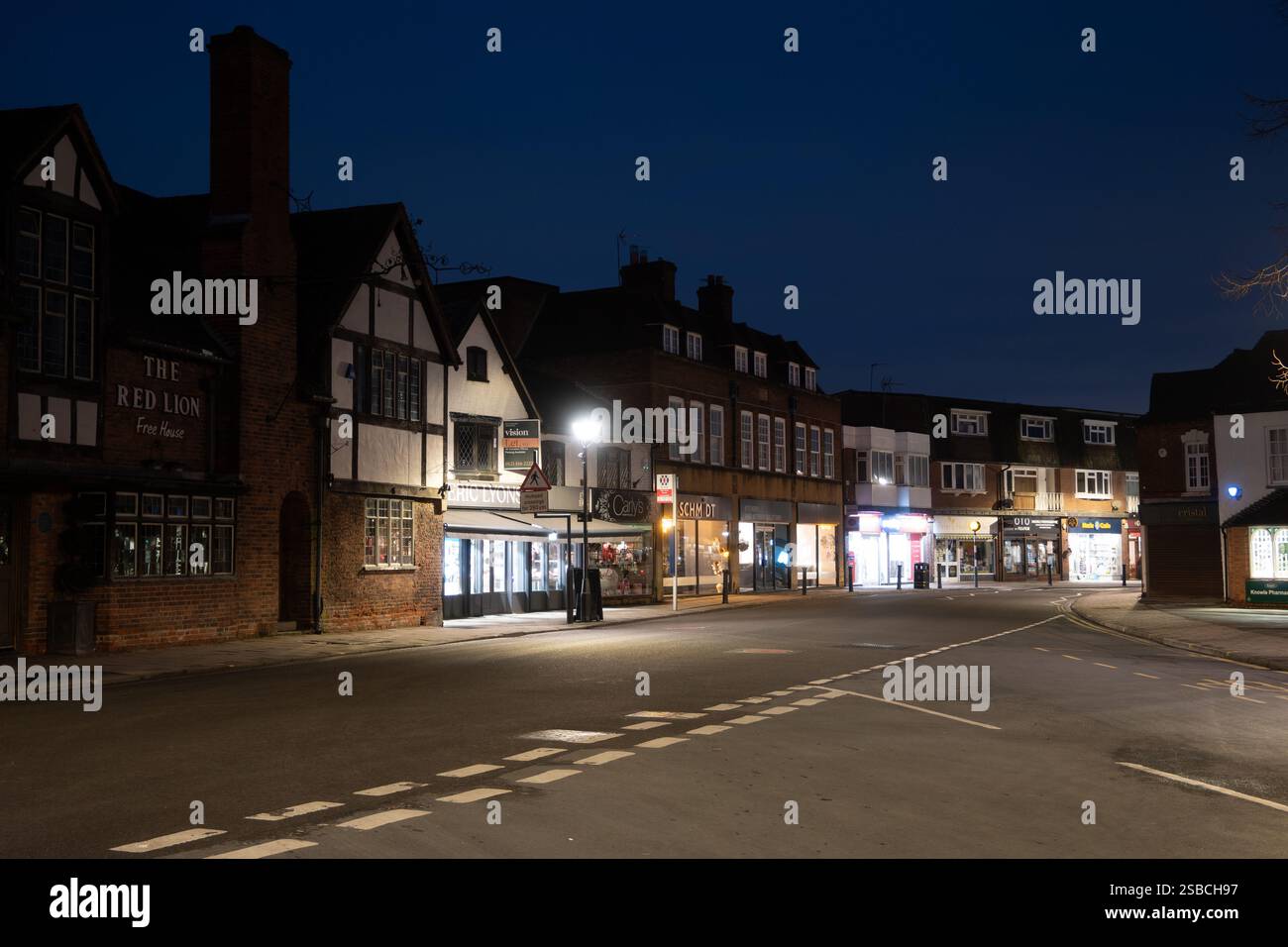 High Street at night, Knowle, West Midlands, England, UK Stock Photo ...