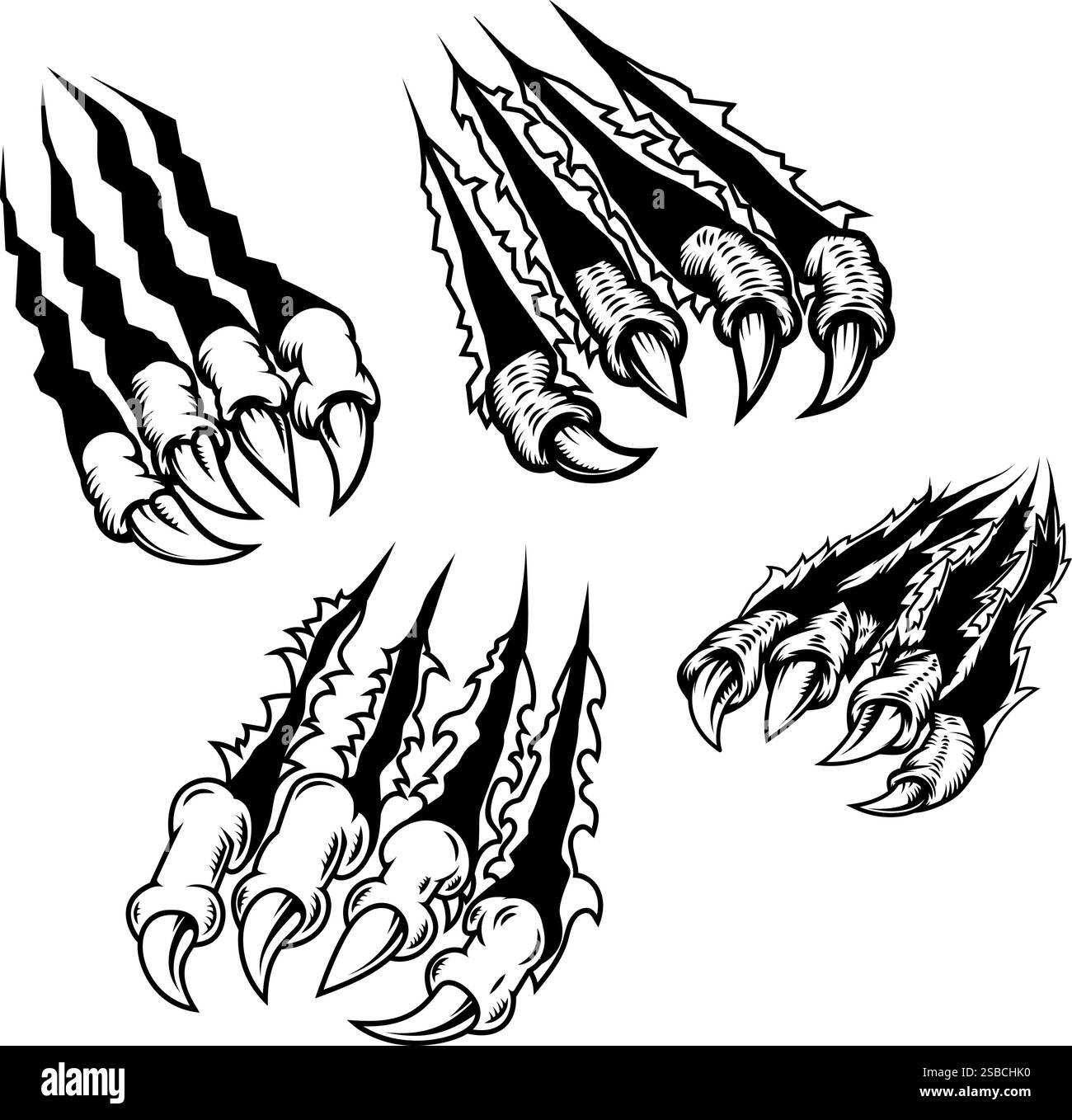 Set of monster claws scratching background. Monster hand. For poster, t ...